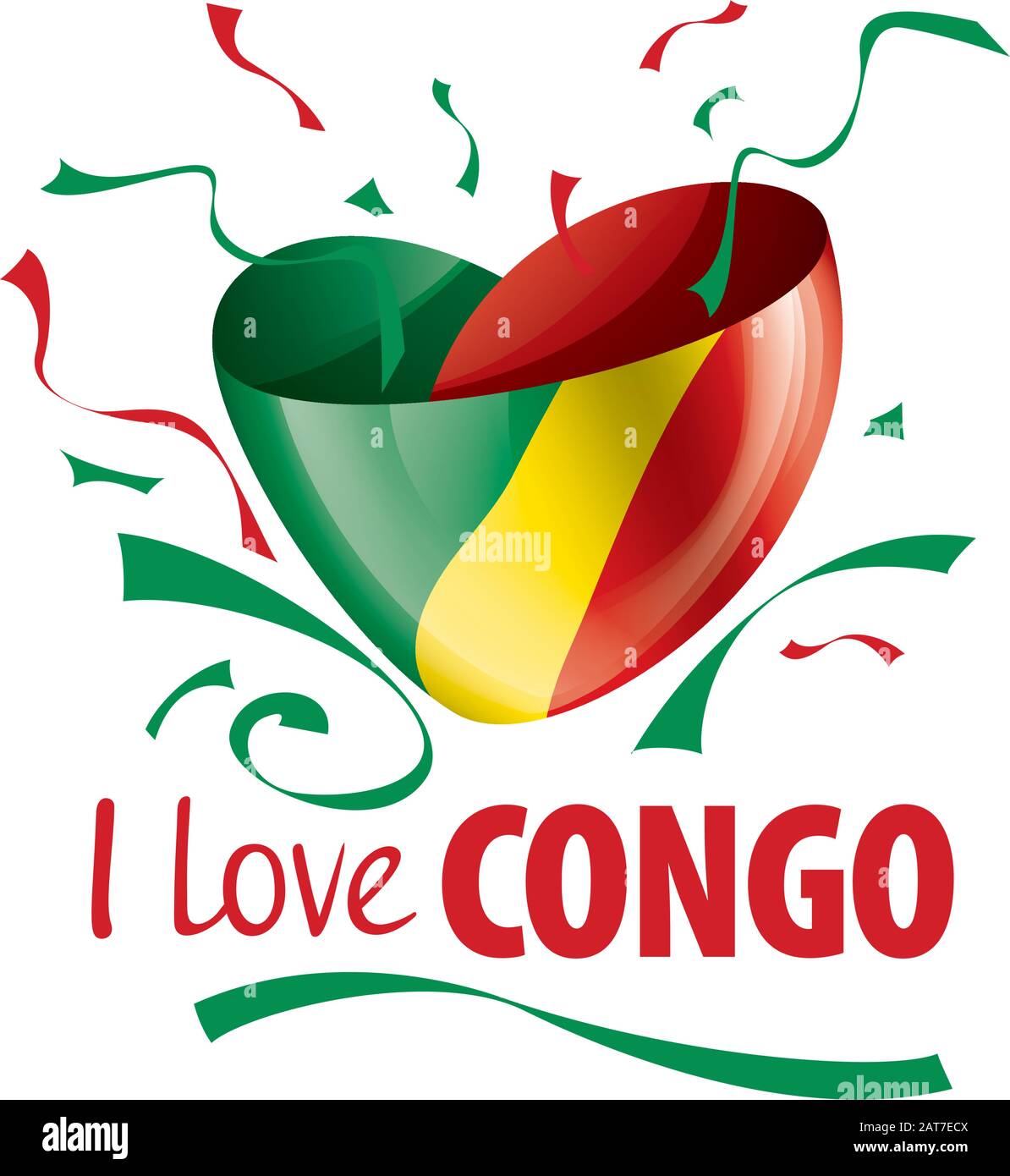 National flag of the Congo in the shape of a heart and the inscription ...