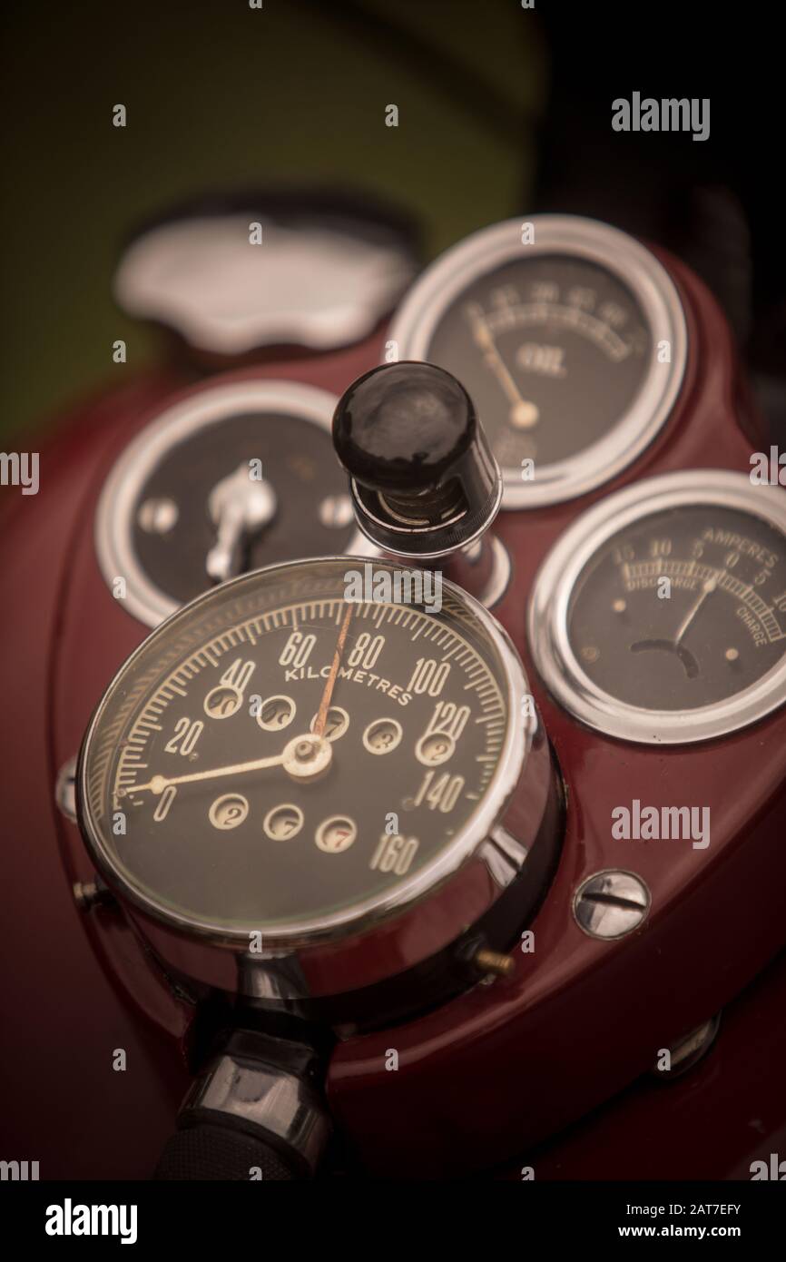 Close up vertical image of the speedometer gauge of a vintage ...