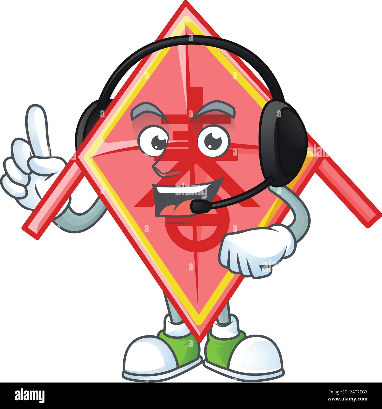Smiley chinese red kite cartoon character design wearing headphone ...