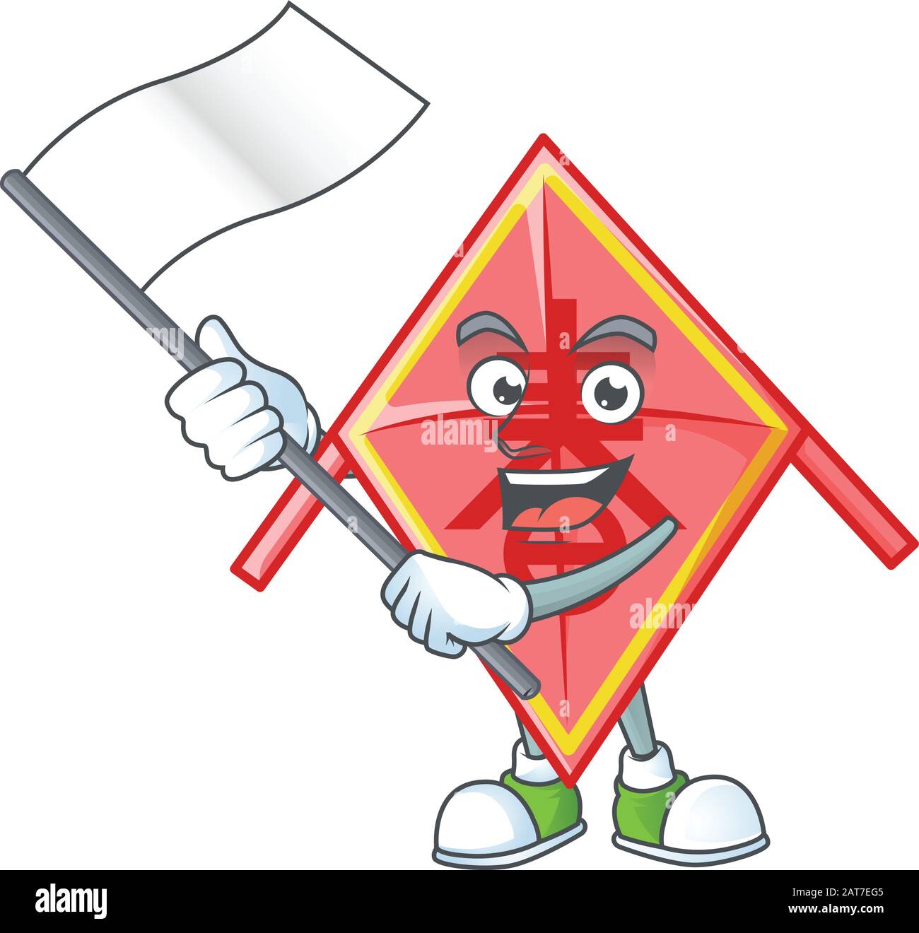 Funny chinese red kite cartoon character style holding a standing flag ...