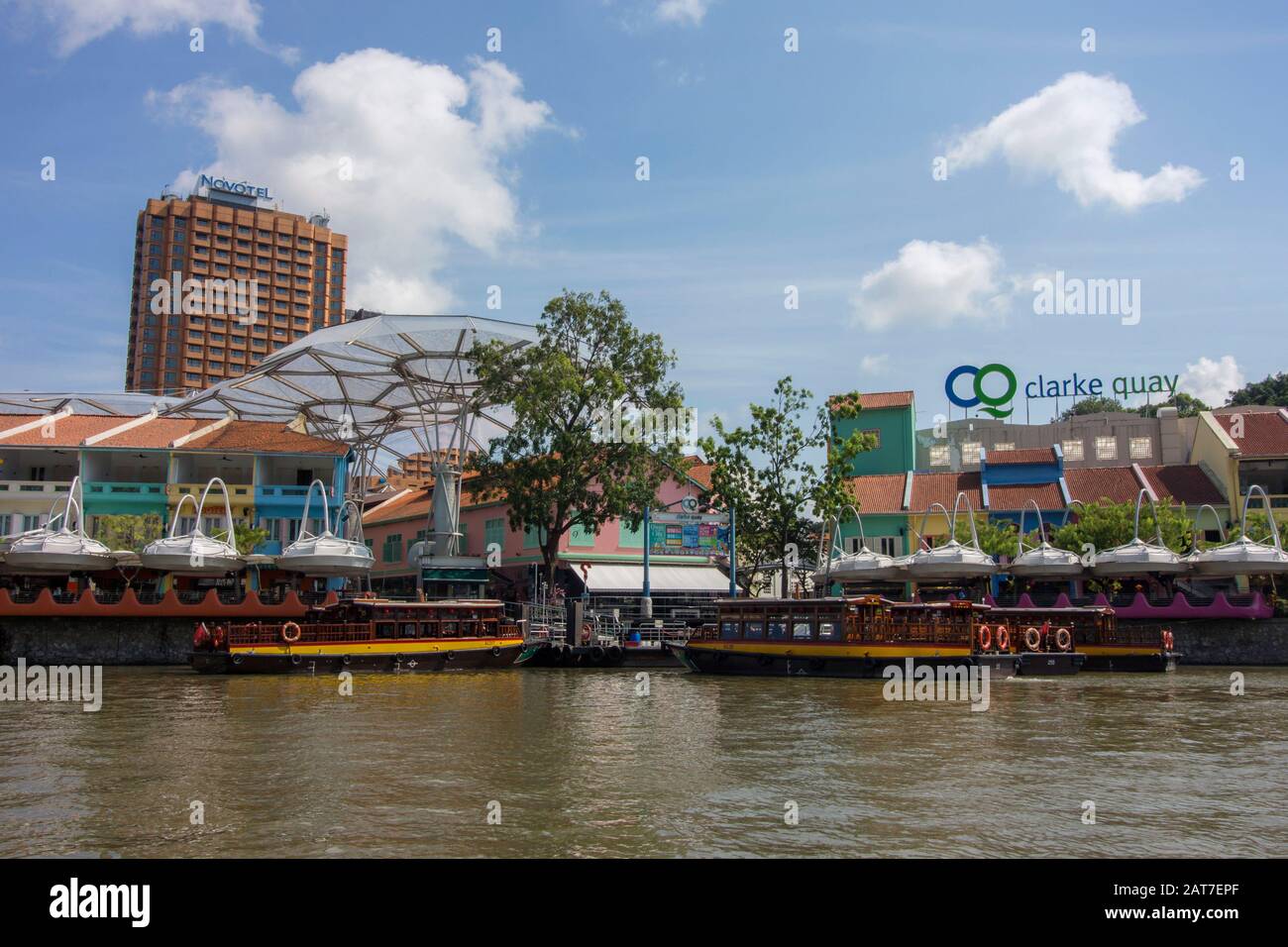 Clarke Quay in daytime where the old buildings become restaurants and ...