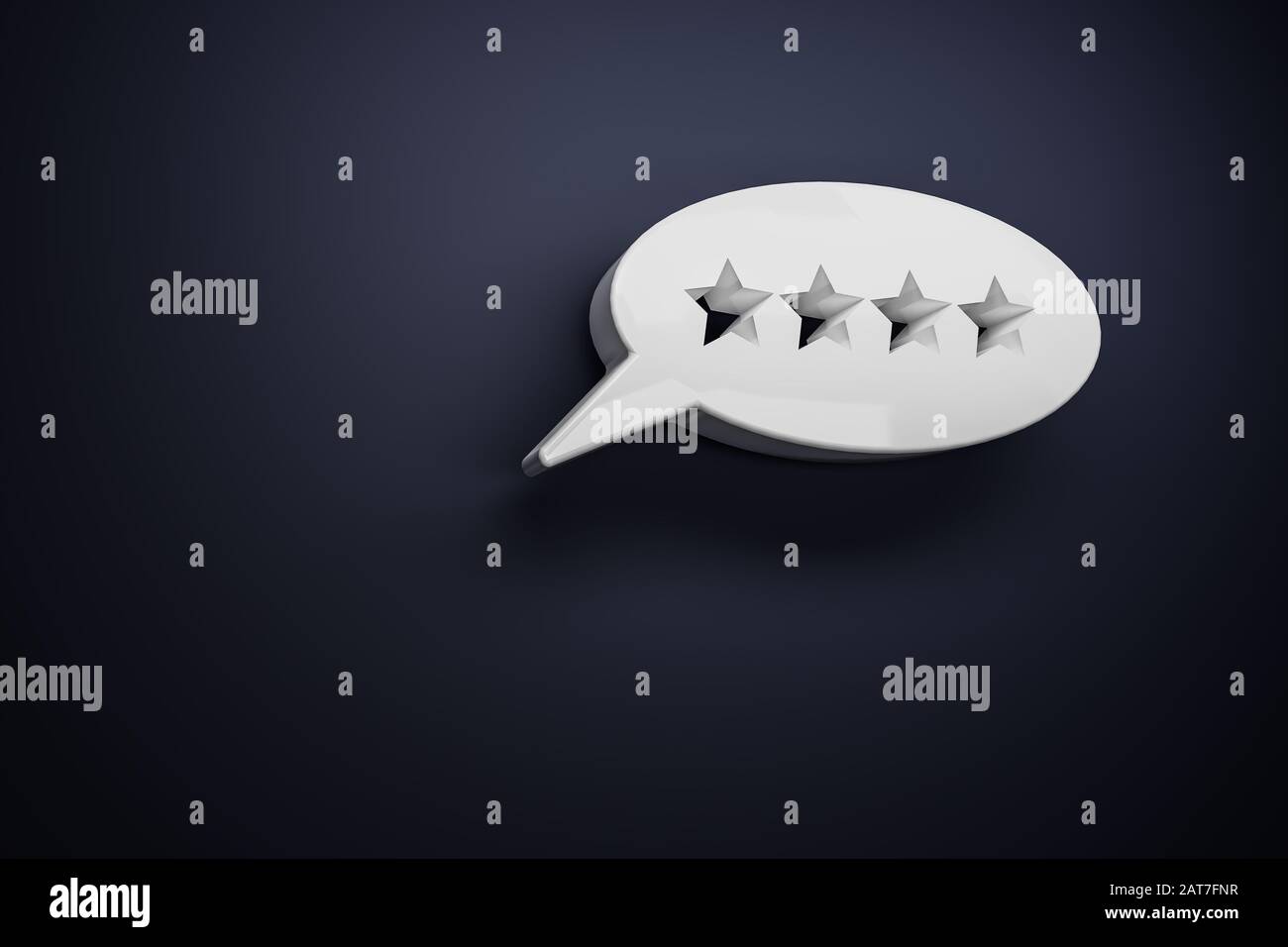 3D render: Four star rating - four stars cut into a speech bubble. Copy ...