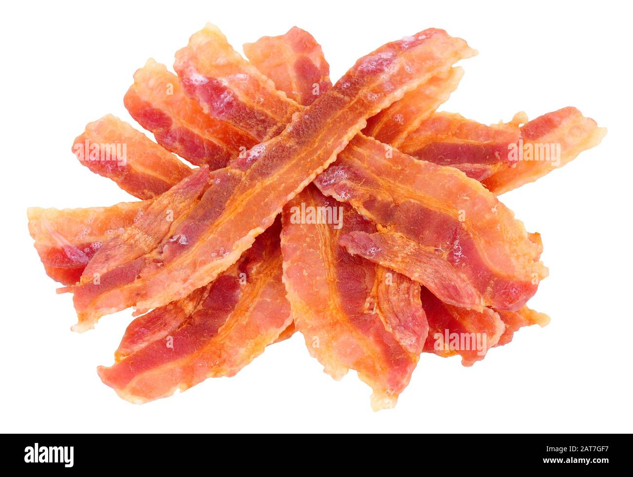 Group of fried crispy streaky bacon rashers isolated on a white ...