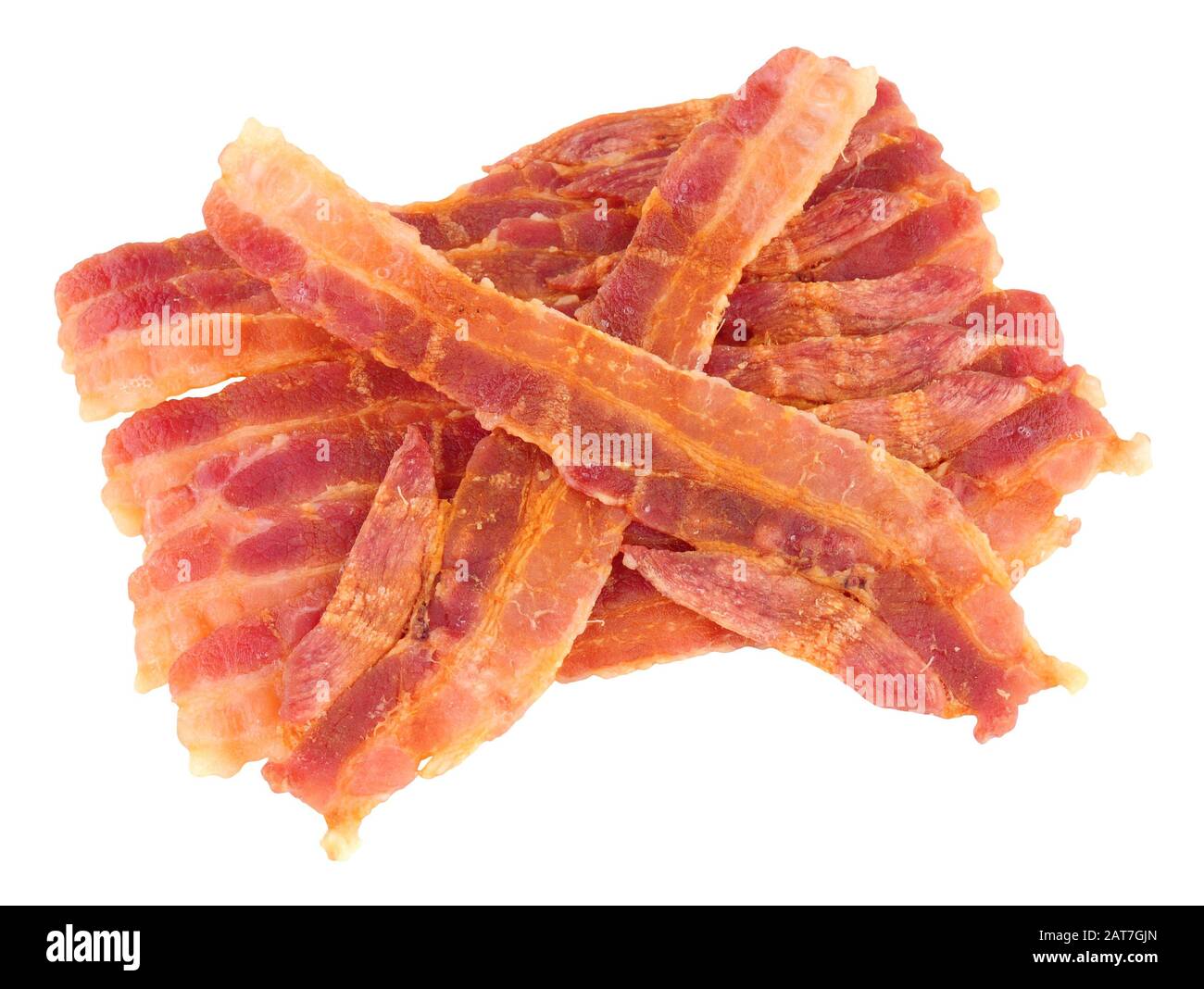 Group of fried crispy streaky bacon rashers isolated on a white ...