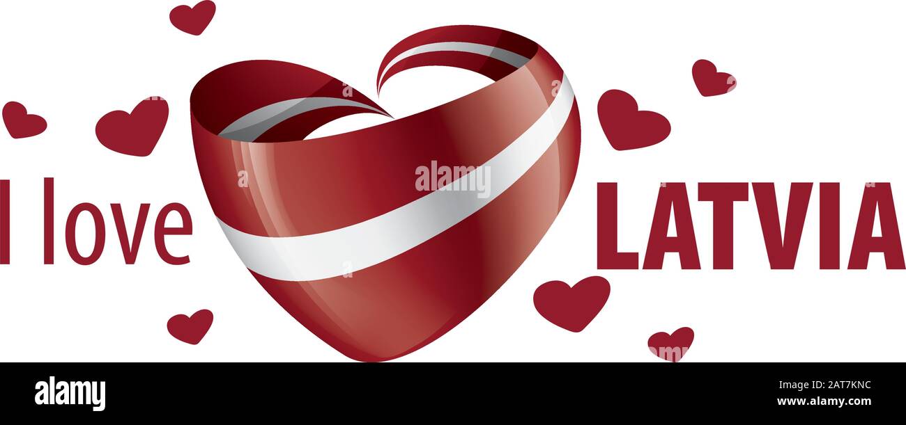 National flag of the latvia in the shape of a heart and the inscription ...