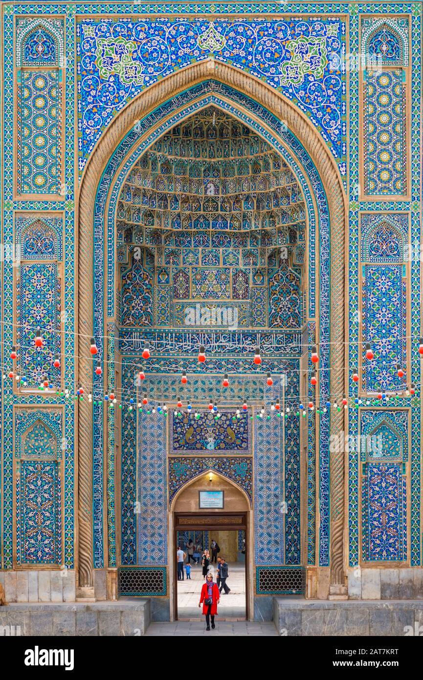Mozaffari Jame Mosque or Friday Mosque, Facade decorated with floral ...