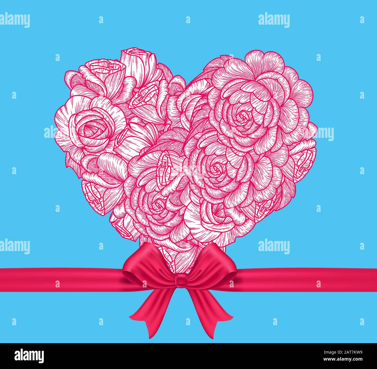 Heart With Roses And Banner Drawing