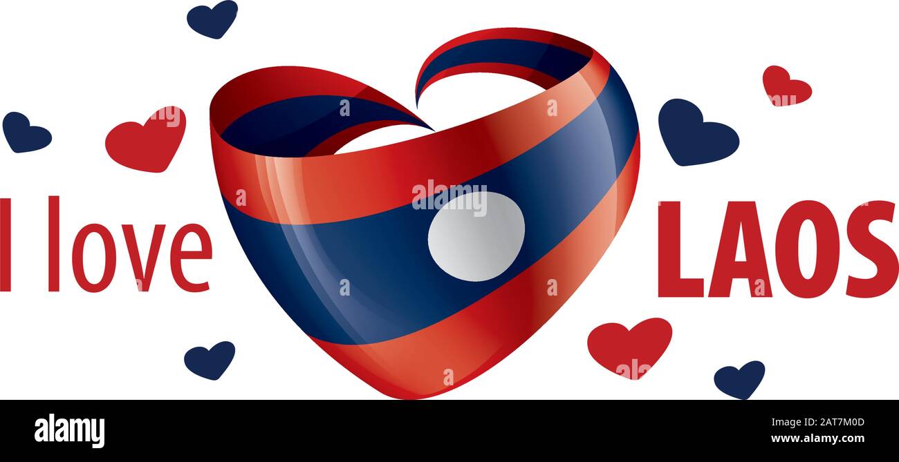 National flag of the Laos in the shape of a heart and the inscription I ...