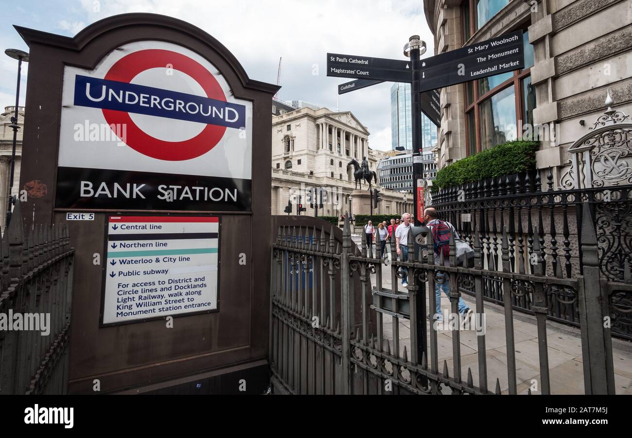 Bank Station. The City of London Underground tube station named after ...