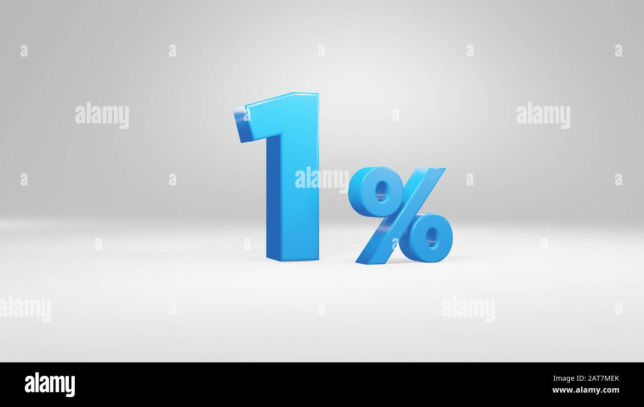 1 Percent in blue 3D font on white background for business ...