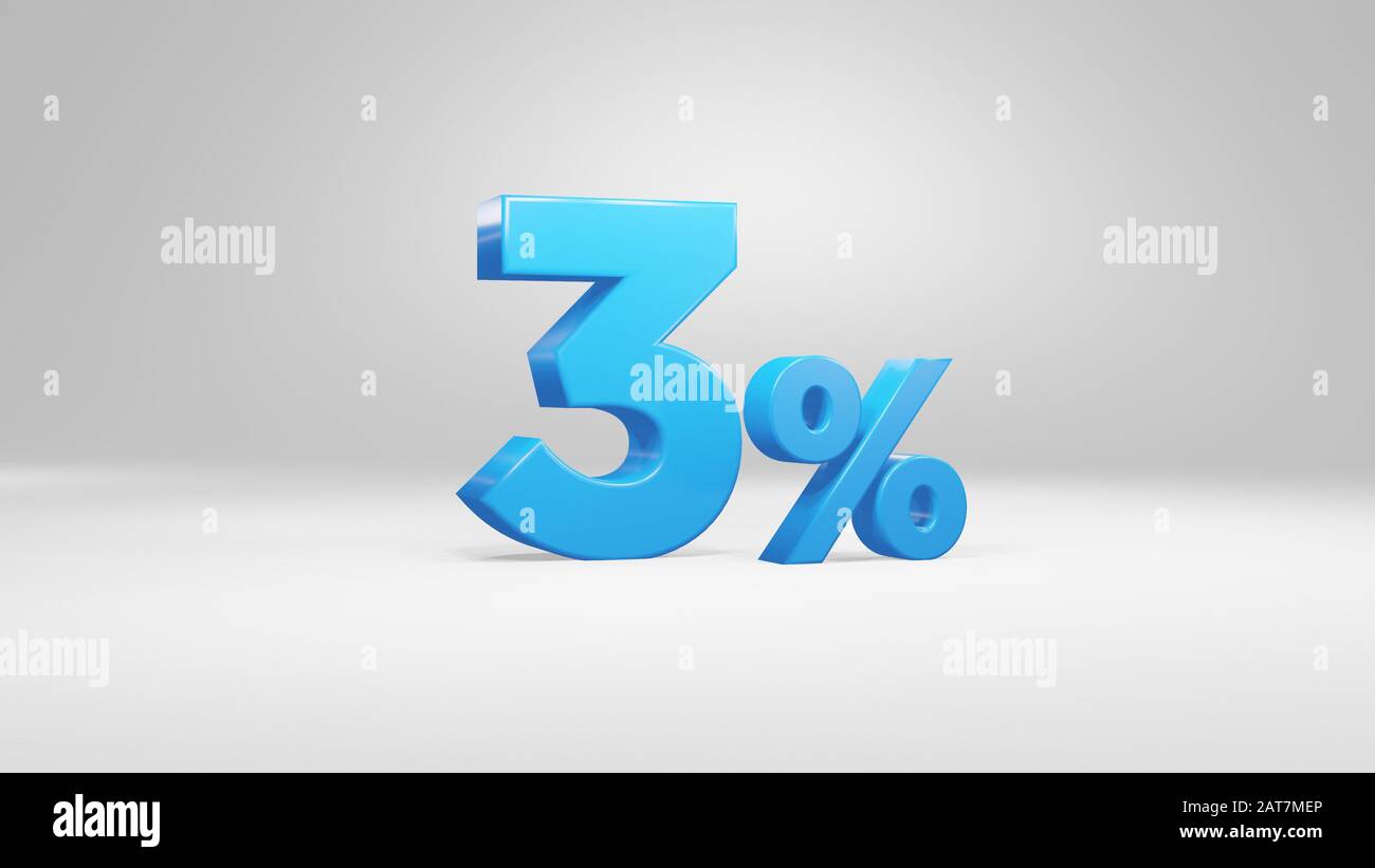 3 Percent in blue 3D font on white background for business ...