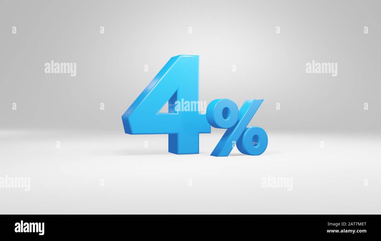 4 Percent in blue 3D font on white background for business ...