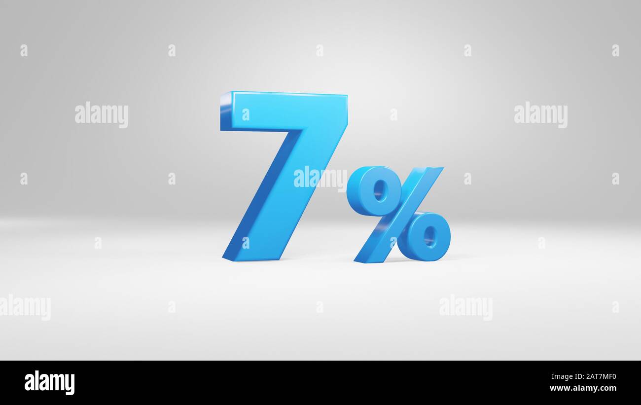 7 Percent in blue 3D font on white background for business ...