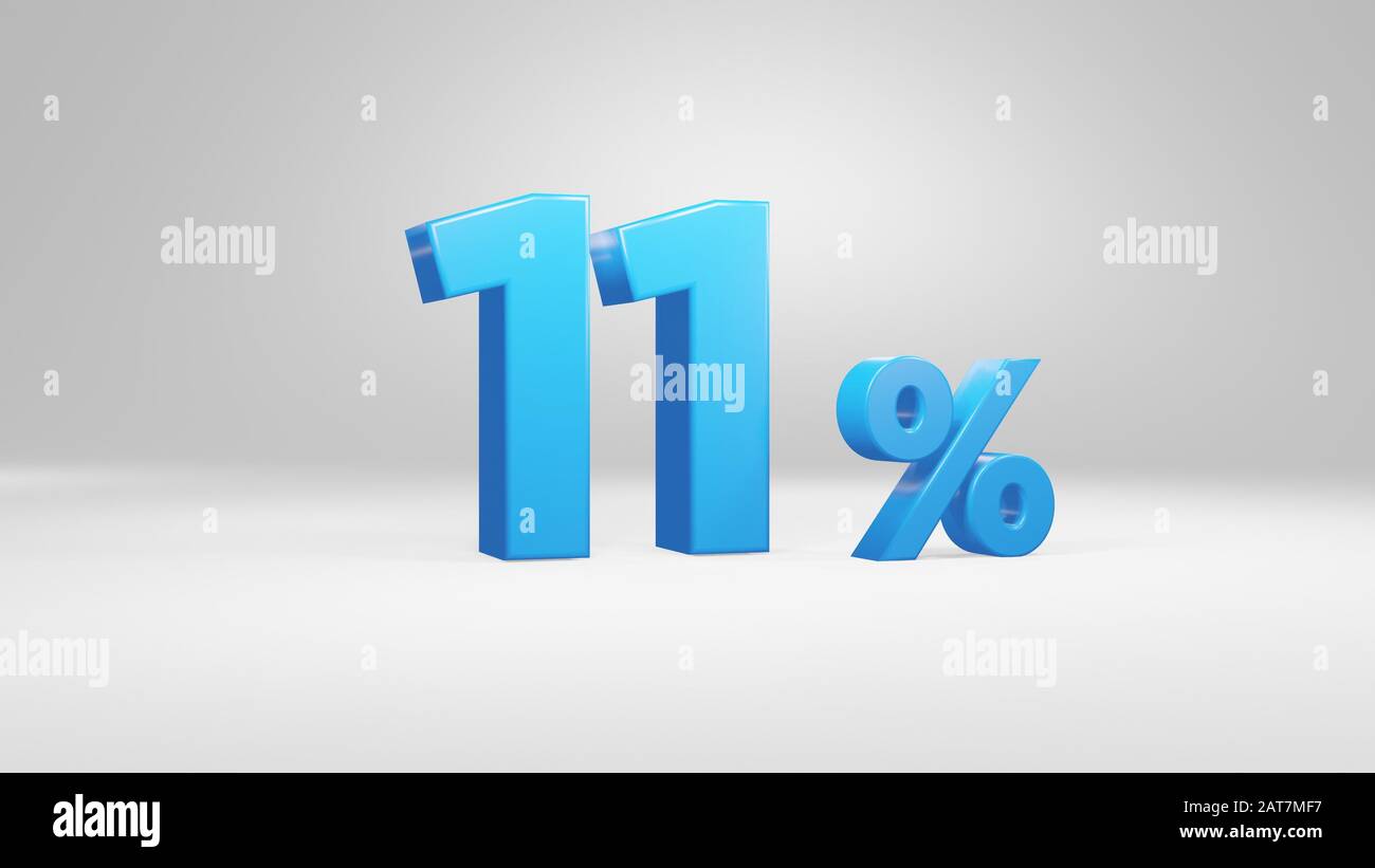 11 Percent in blue 3D font on white background for business ...