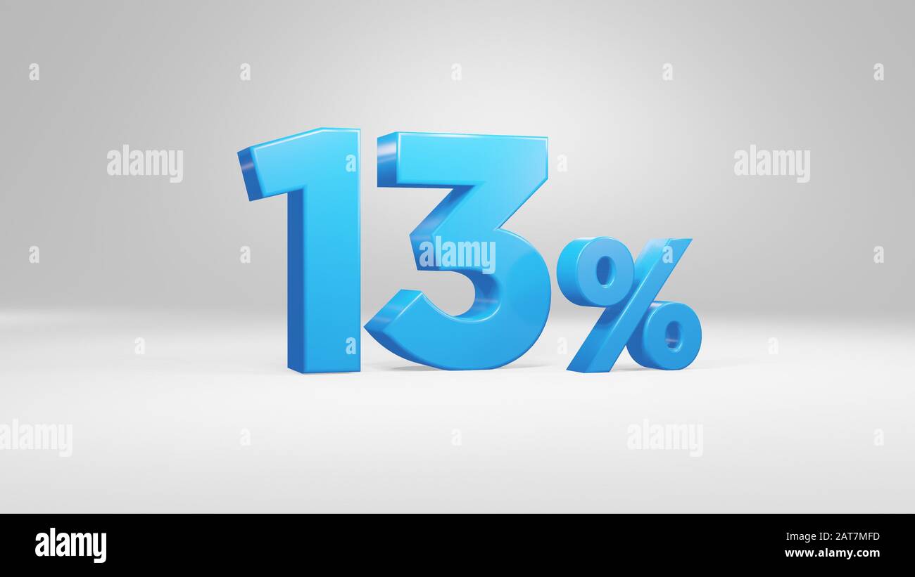 13 Percent in blue 3D font on white background for business ...
