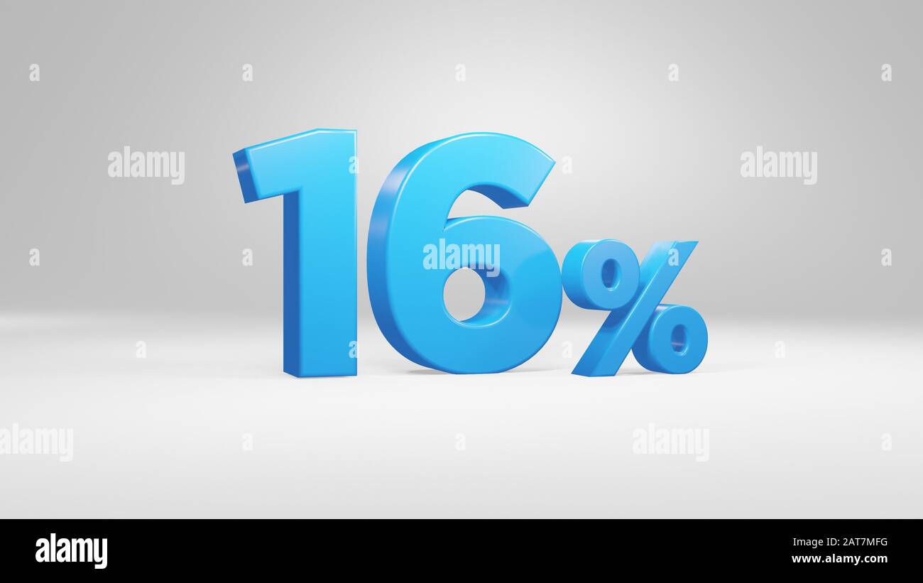 16 Percent in blue 3D font on white background for business ...