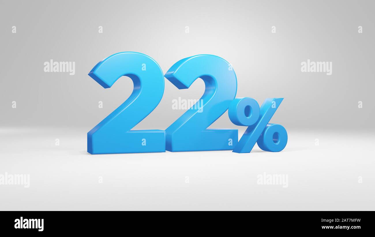 22 Percent in blue 3D font on white background for business ...