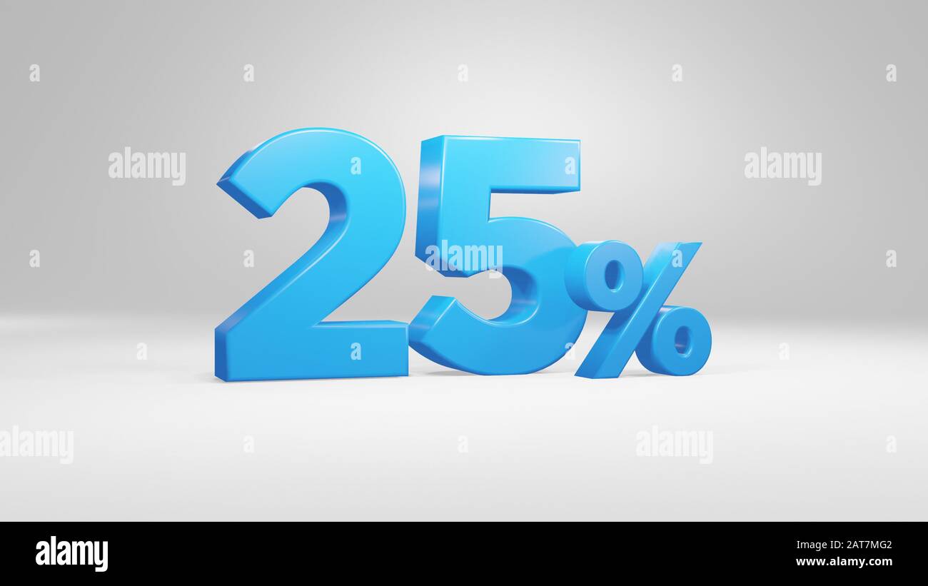 25 Percent in blue 3D font on white background for business ...