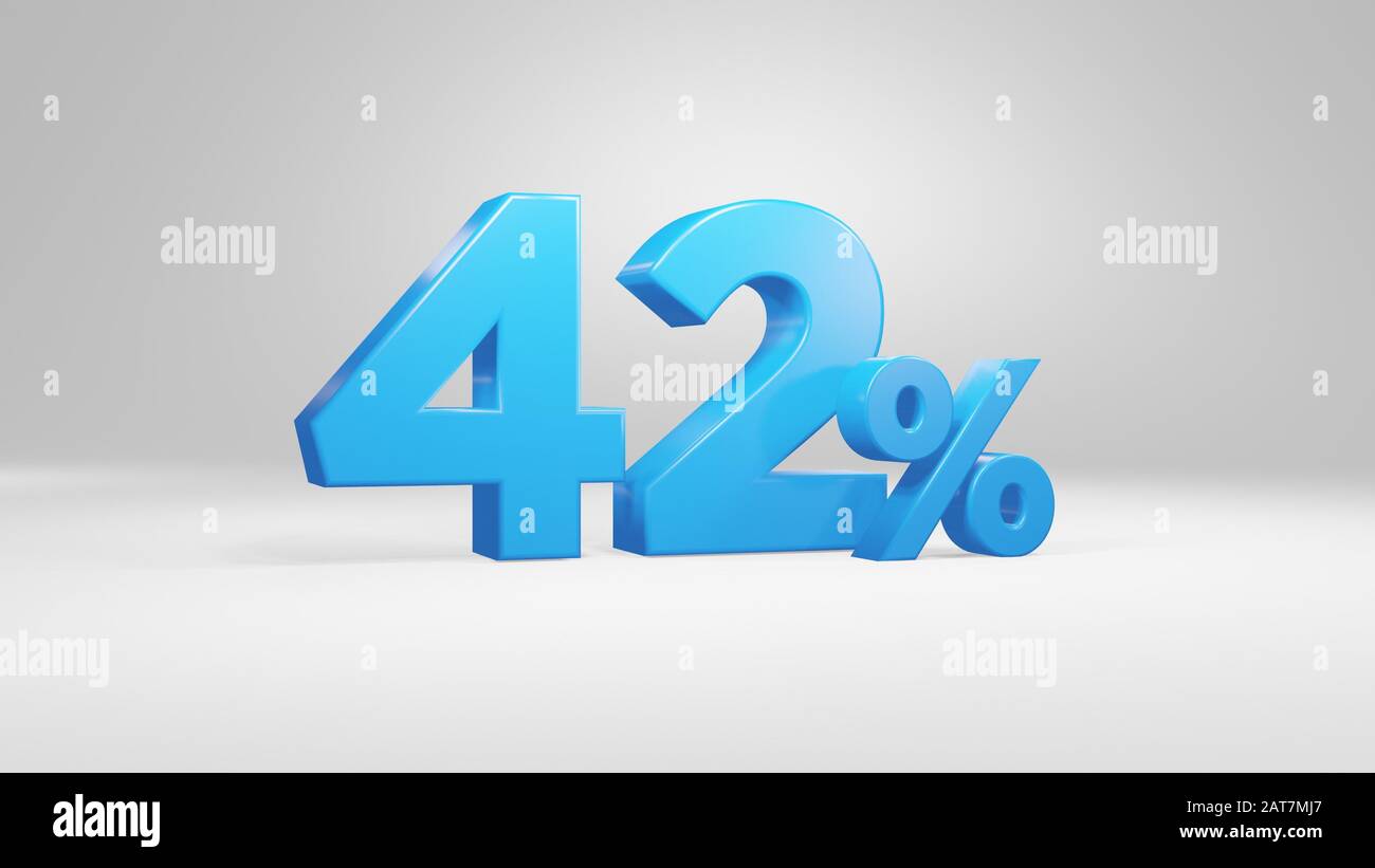 42 Percent in blue 3D font on white background for business ...