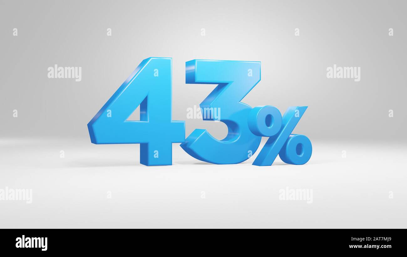43 Percent in blue 3D font on white background for business ...