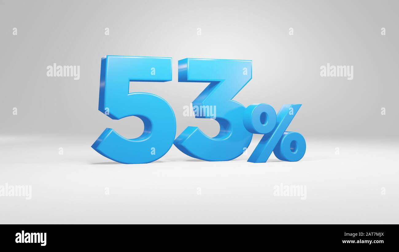53 Percent in blue 3D font on white background for business ...
