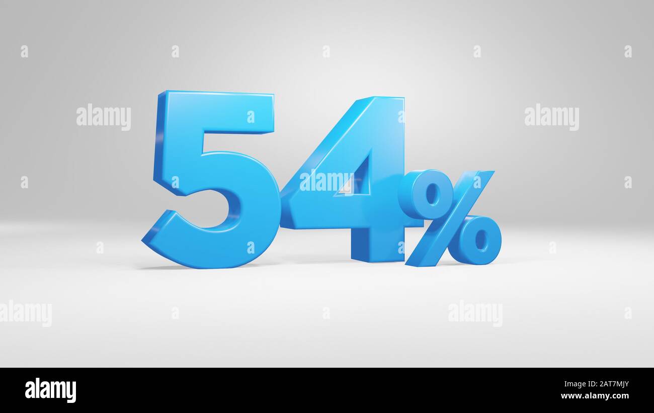 54 Percent in blue 3D font on white background for business ...