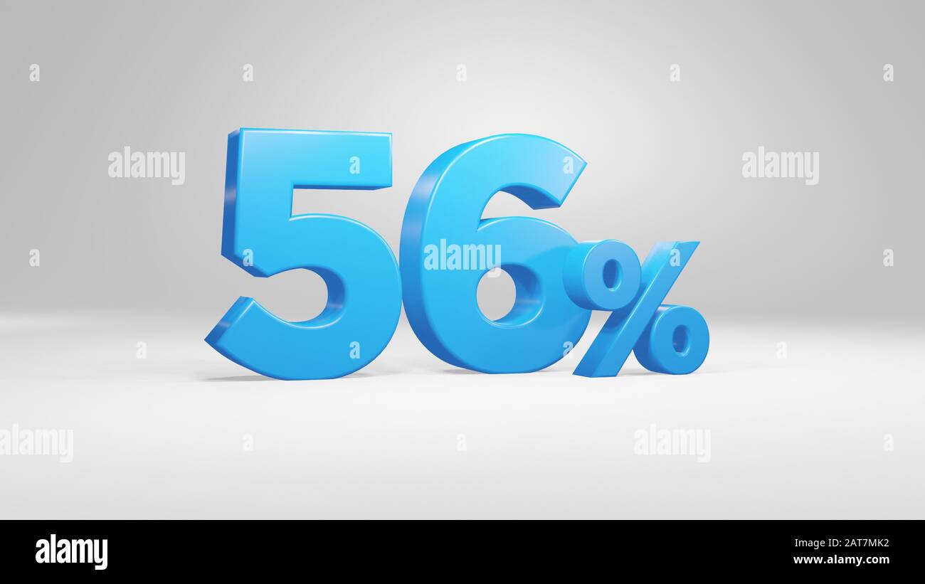 56 Percent in blue 3D font on white background for business ...
