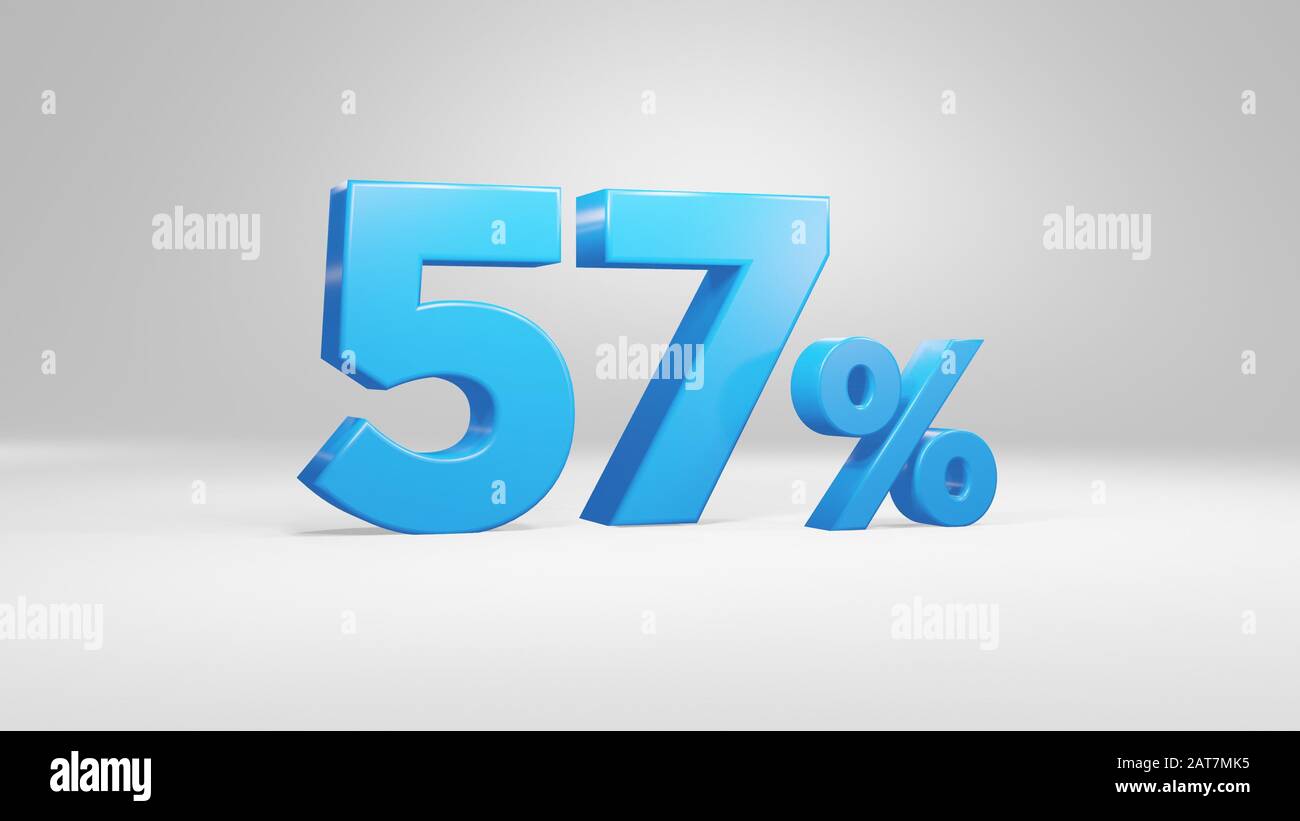 57 Percent in blue 3D font on white background for business ...