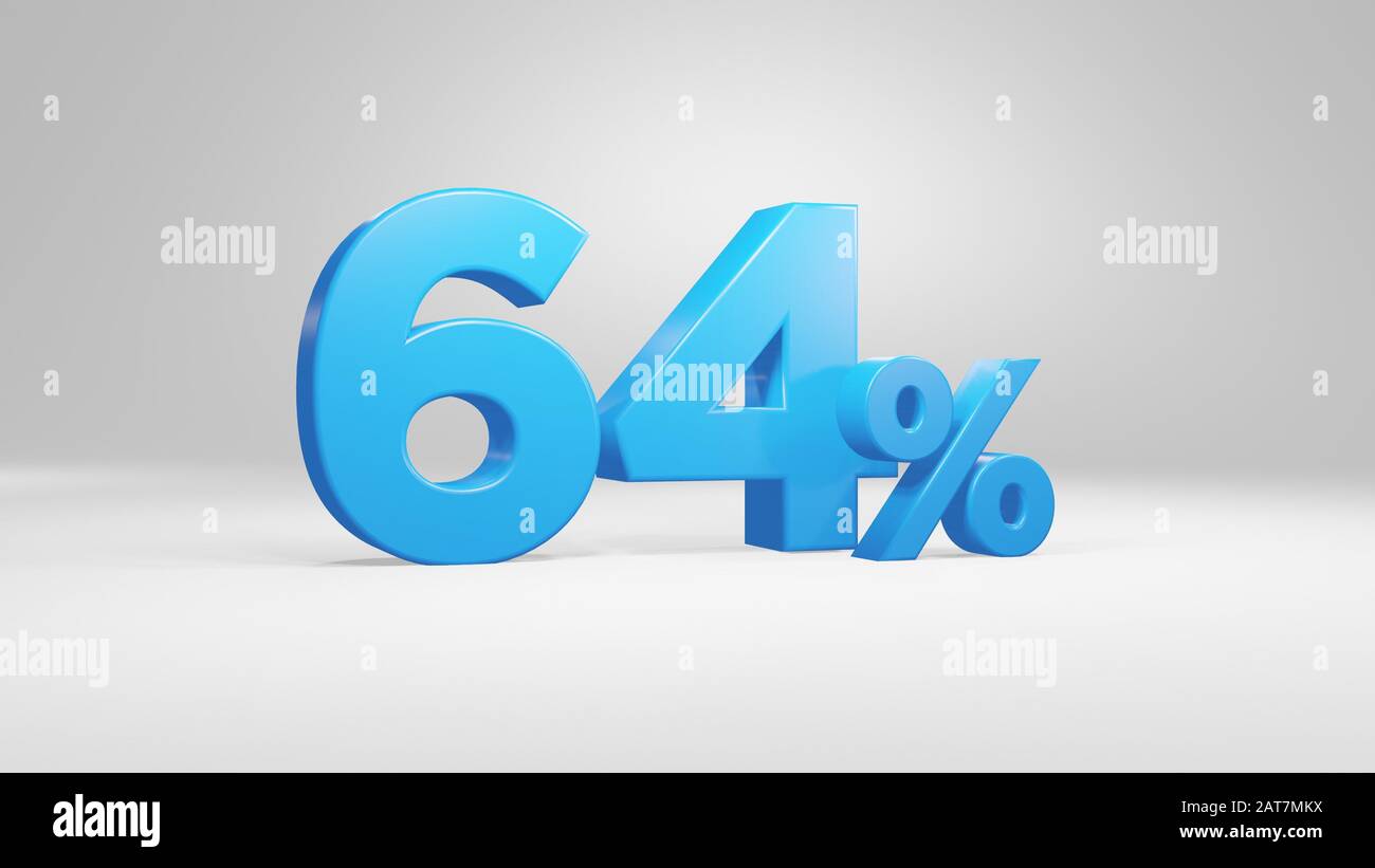64 Percent in blue 3D font on white background for business ...