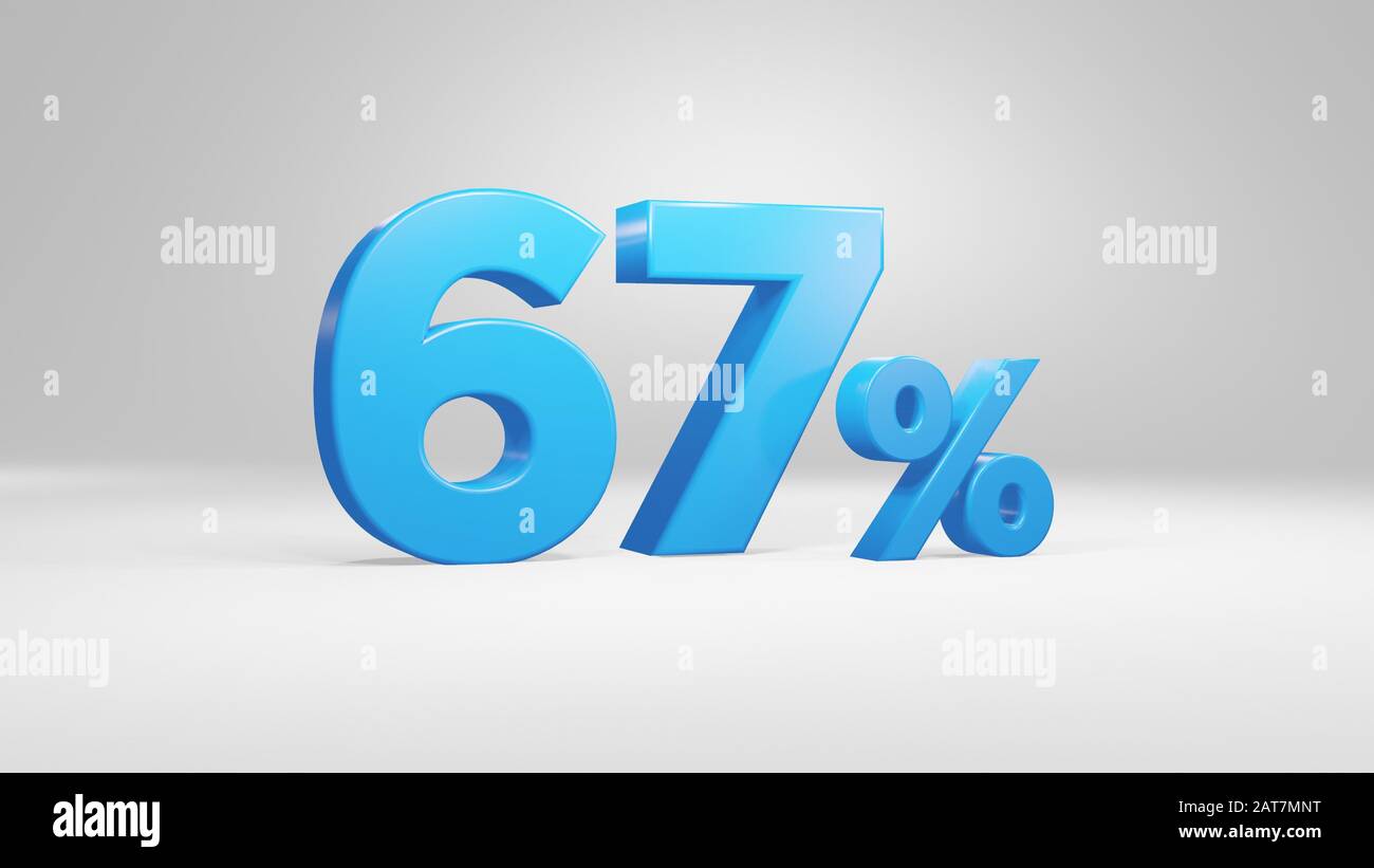 67 Percent in blue 3D font on white background for business ...
