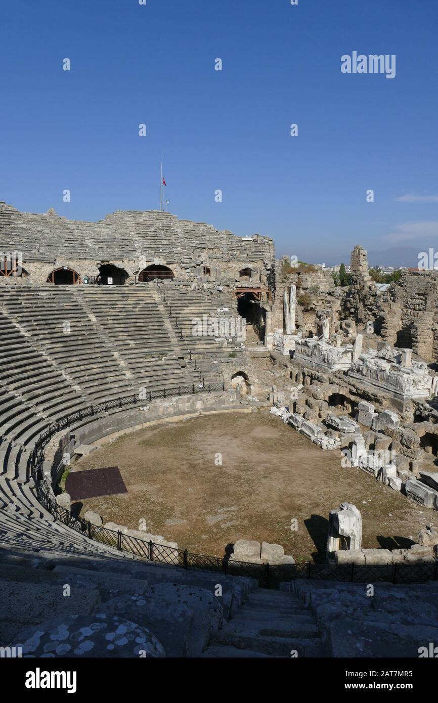 Amphitheatre at Side, Turkey Stock Photo - Alamy