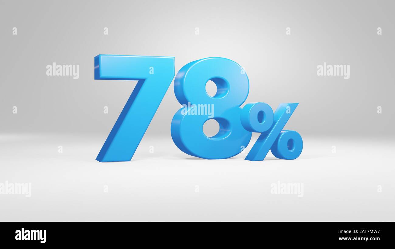 78 Percent in blue 3D font on white background for business ...