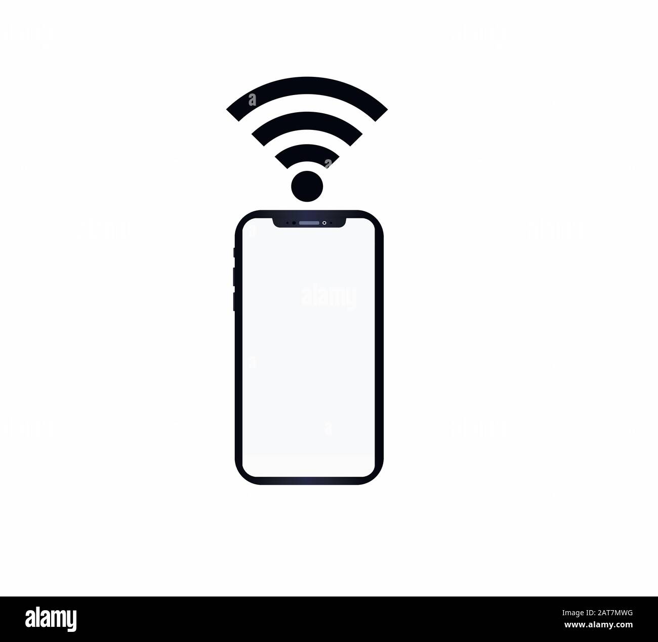 Smartphone icon and wireless Wi-Fi network symbol - data transfer, high ...