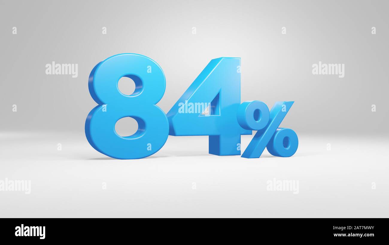 84 Percent in blue 3D font on white background for business ...