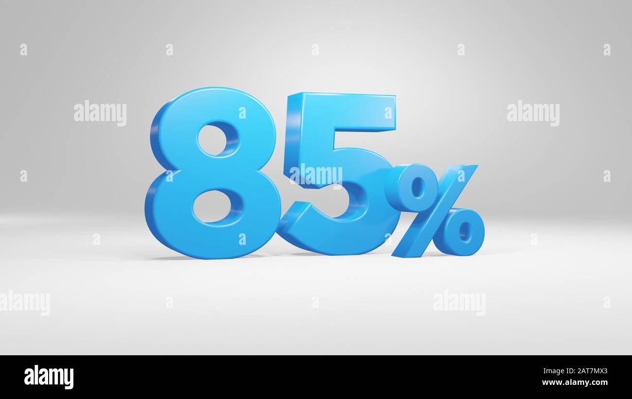 85 Percent in blue 3D font on white background for business ...