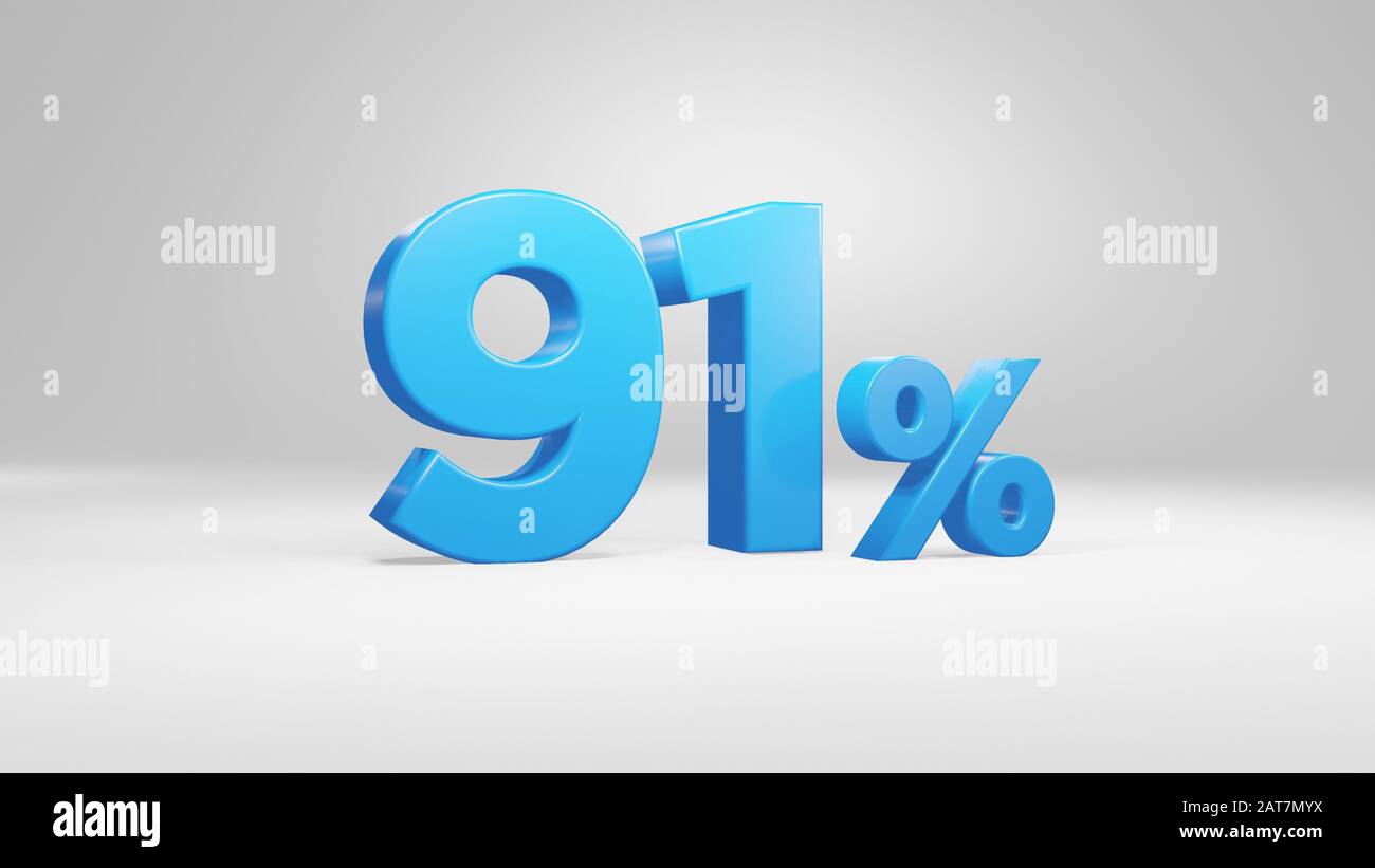 91 Percent in blue 3D font on white background for business ...