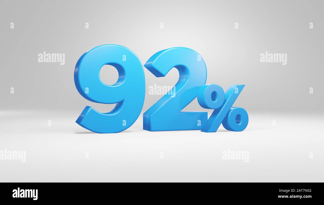 92 Percent in blue 3D font on white background for business ...