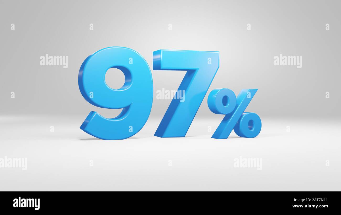 97 Percent in blue 3D font on white background for business ...