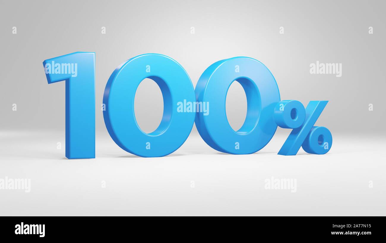 100 Percent in blue 3D font on white background for business ...