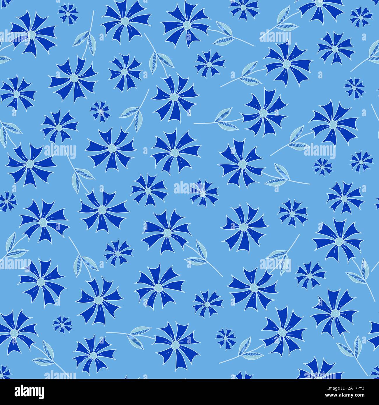 Blue summer flowers on a blue background. floral seamless pattern Stock ...