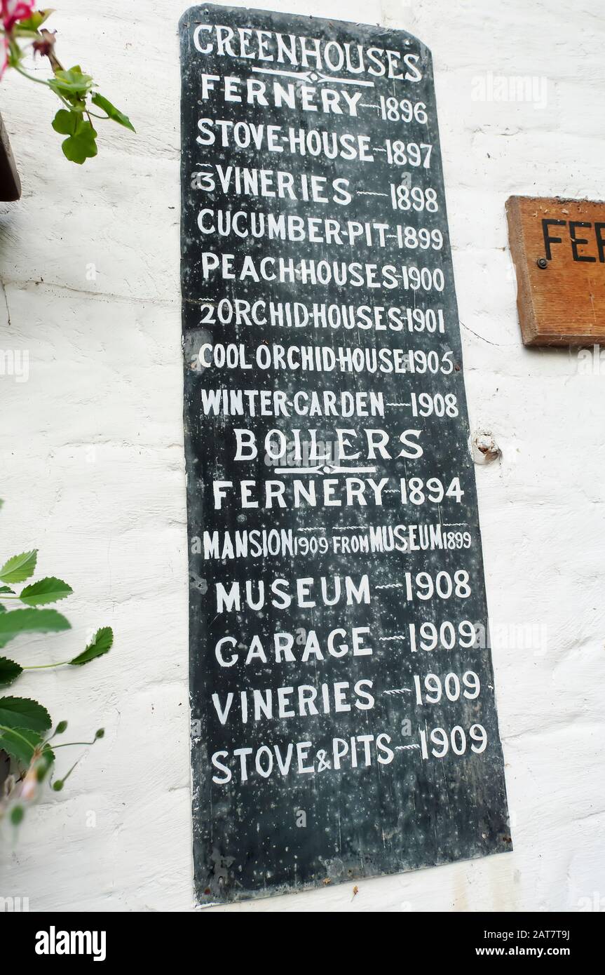 An old sign at Quex Park house and Museum showing when the various ...