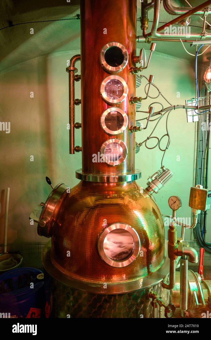 Gin distillation process in copper tanks, Scotland, UK Stock Photo - Alamy