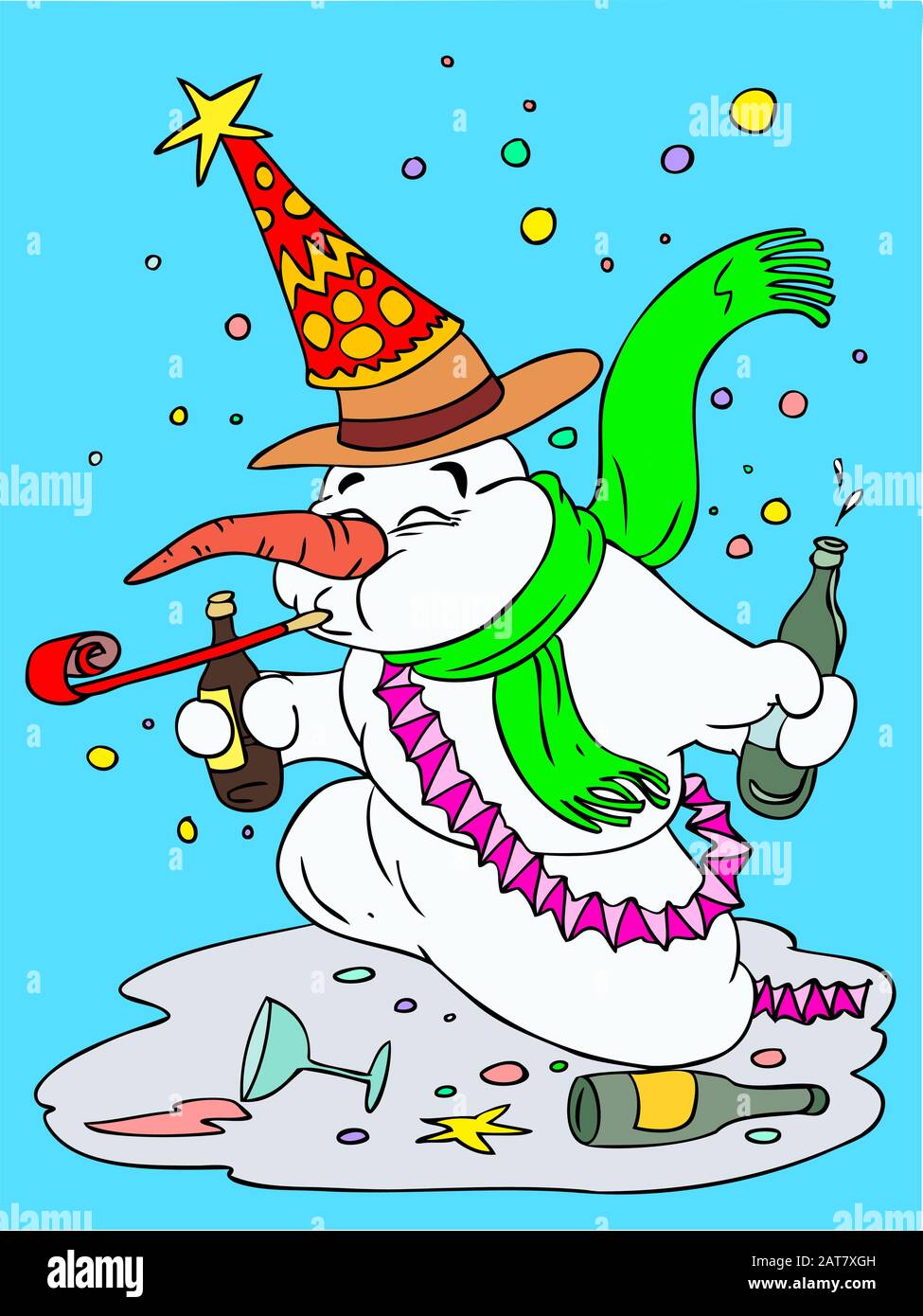 cartoon snowman celebrating the new year vector illustration Stock ...