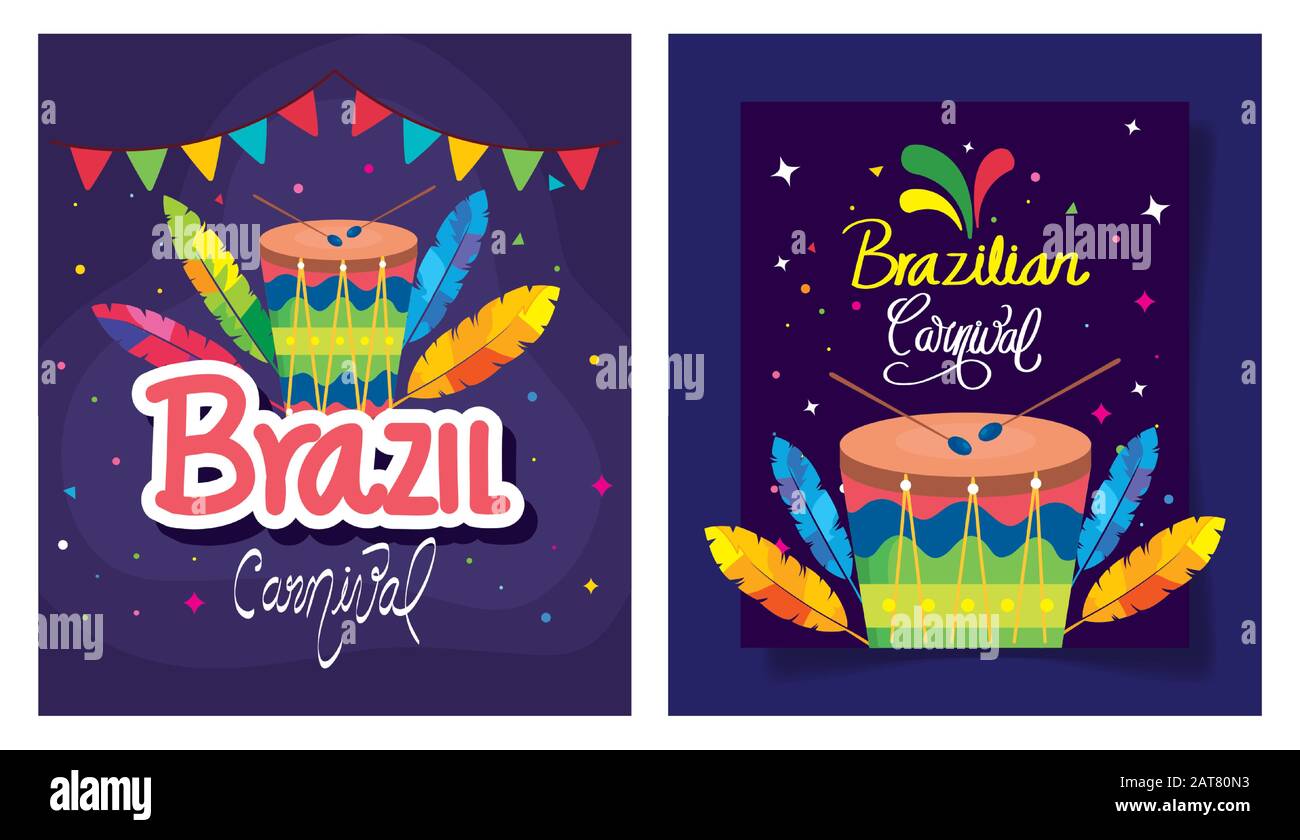 set of poster carnival brazil with decoration Stock Vector Image & Art ...