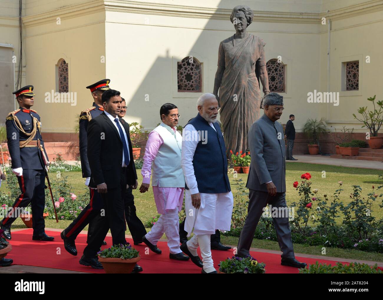 Indian Prime Minister Narendra Modi walks with the President Ramnath ...