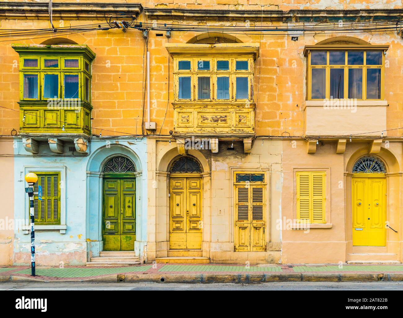 Malta, Valletta: Facade of a residential house with traditional Maltese ...