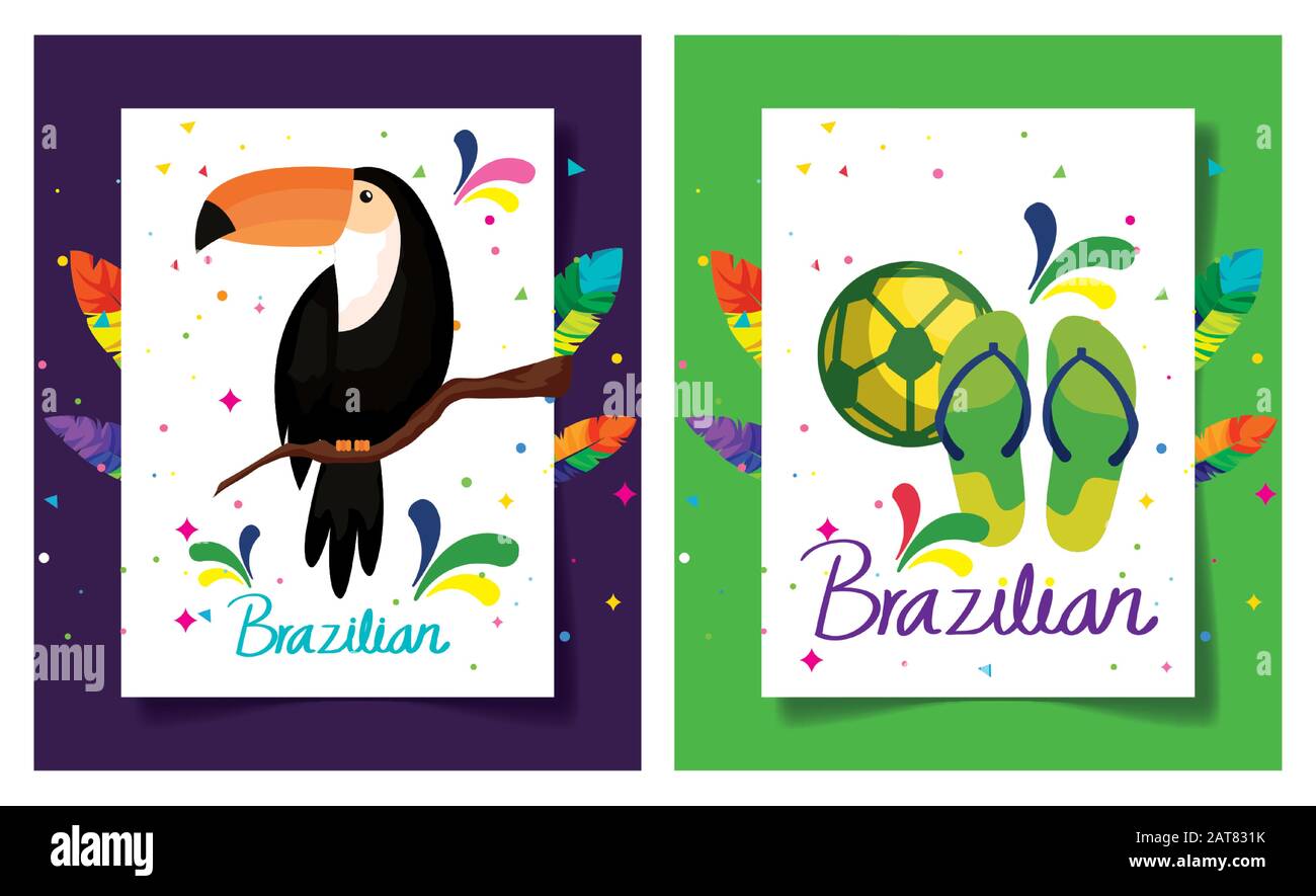 set of poster carnival brazil with decoration Stock Vector Image & Art ...