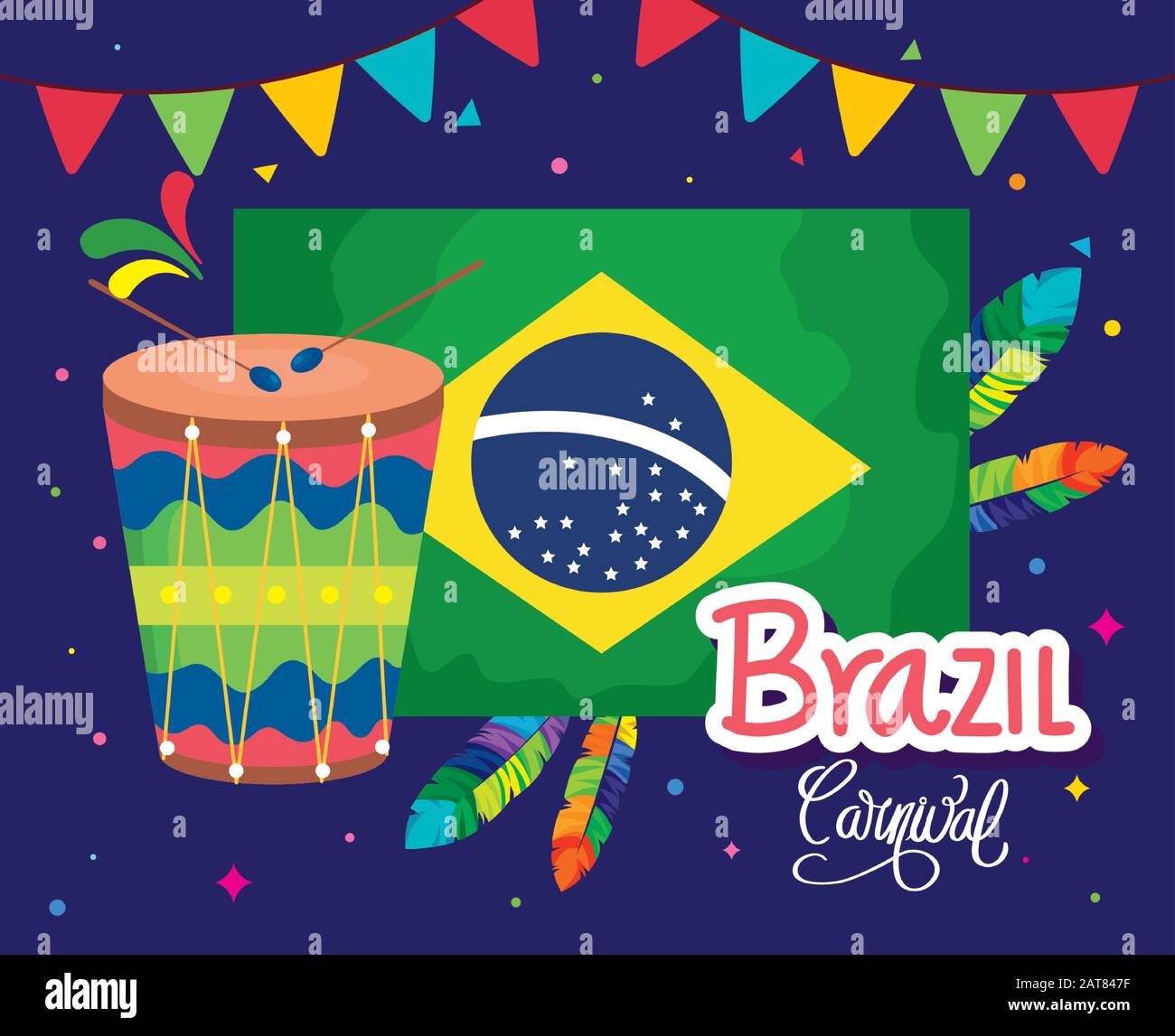poster of brazil carnival with flag and icons traditional Stock Vector ...