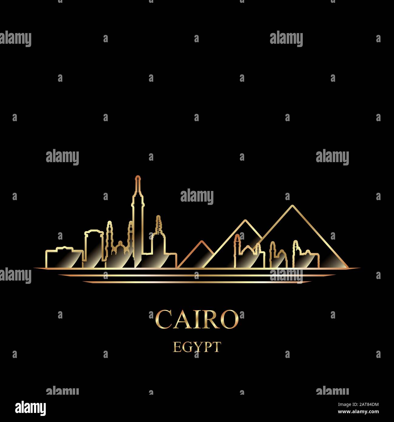 Gold silhouette of Cairo on black background Stock Photo - Alamy