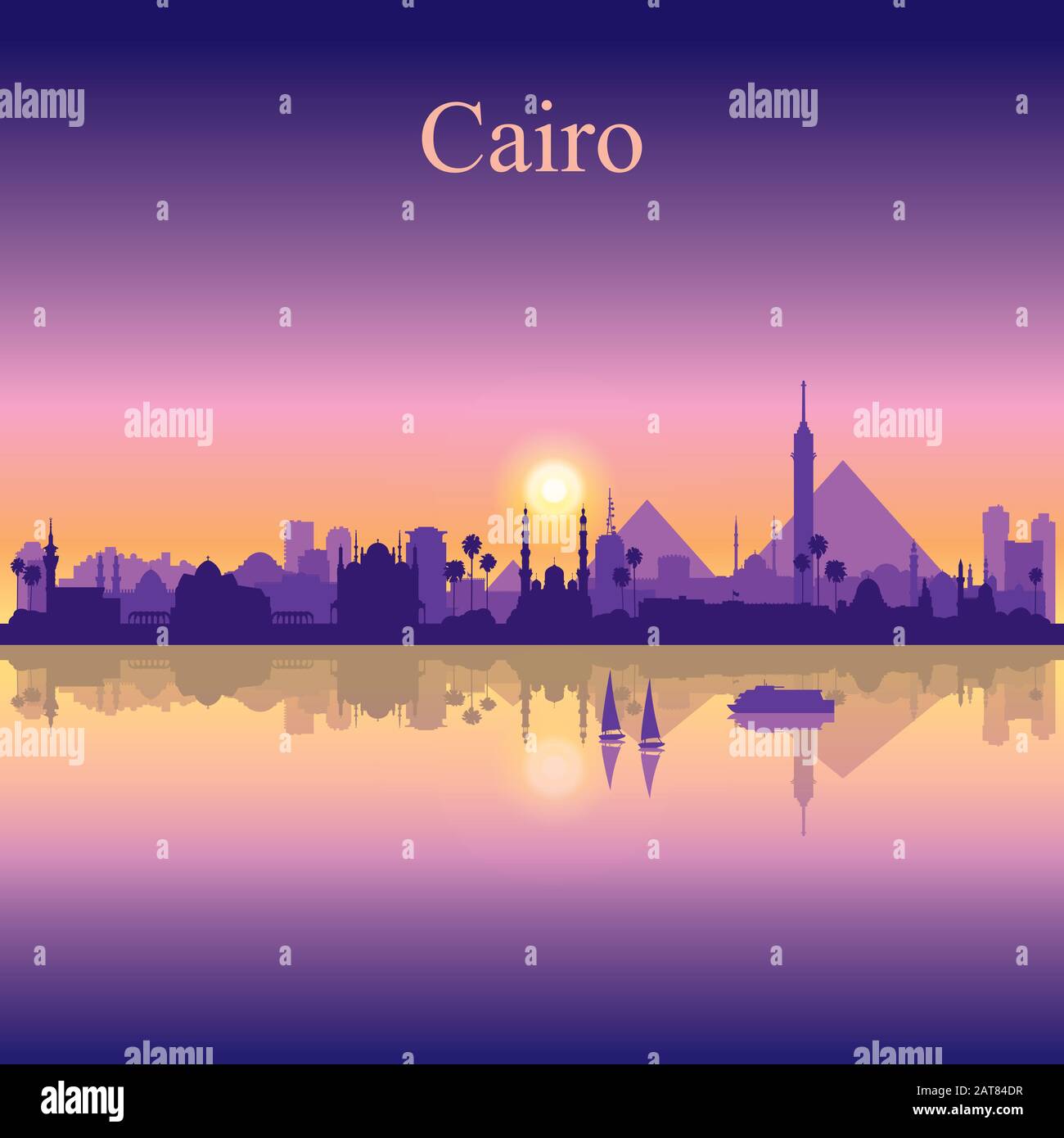 Cairo city silhouette on sunset background Stock Photo - Alamy